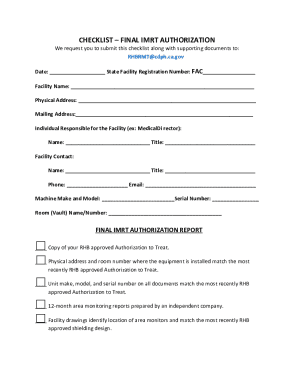 Fillable Online Checklist - Final IMRT Authorization. Checklist - Final IMRT Authorization Fax ...