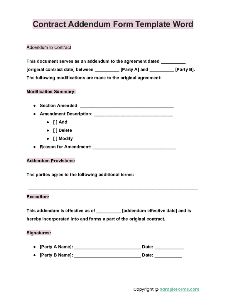 Fillable Online Addendum to Agreement - Sample, Template Fax Email Print - pdfFiller