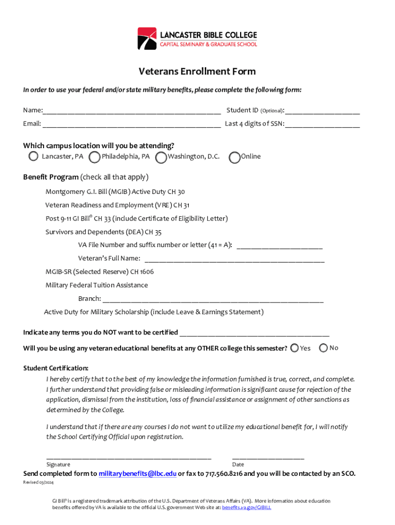 Fillable Online VA Education Benefit Application Information Fax Email ...