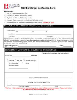 Fillable Online 2022 Enrollment Verification Form Fax Email Print - pdfFiller