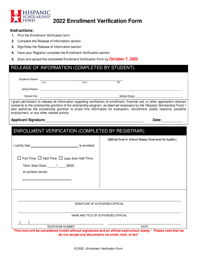 Fillable Online 2022 Enrollment Verification Form Fax Email Print ...