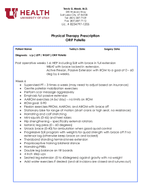 Fillable Online Physical Therapy Prescription ORIF Patella Fax Email Print - pdfFiller