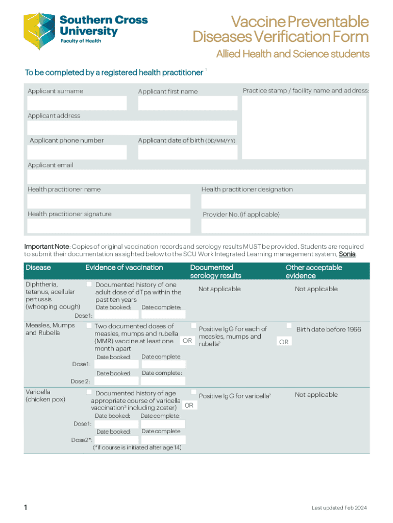 Fillable Online Vaccine Preventable Diseases Verification Form - Allied ...