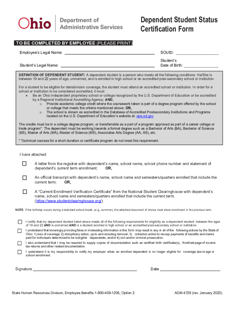 Fillable Online Fillable Online Dependent Student Status Certification ...