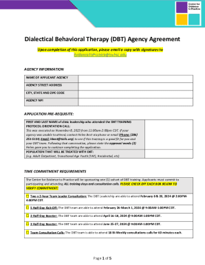 Fillable Online Dialectical Behavioral Therapy (DBT) Agency Agreement ...