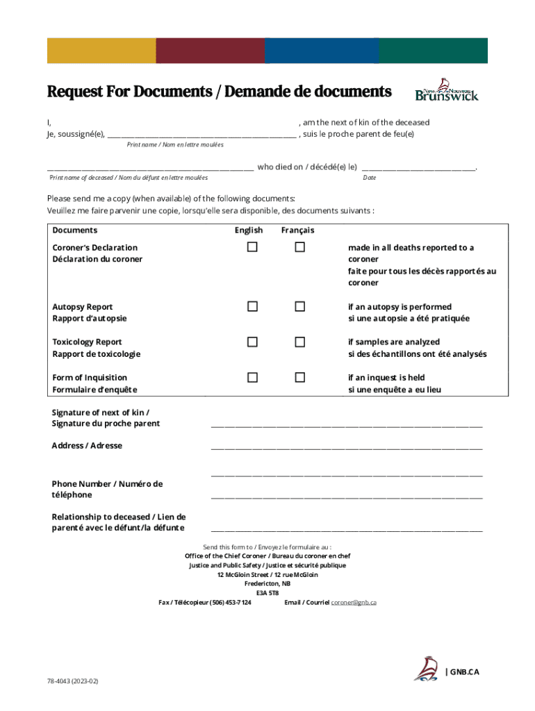 Remplissable En Ligne www2 gnb Request for Documents / Demande de documents Fax Email Imprimer ...