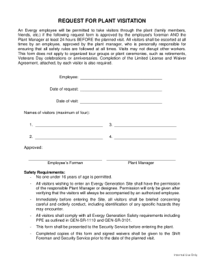 Fillable Online Request for Plant Visitation Fax Email Print - pdfFiller