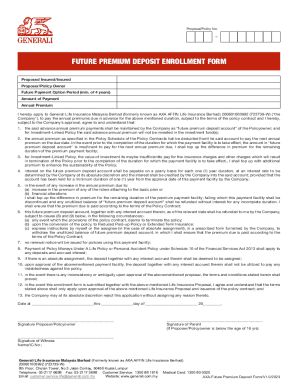 Fillable Online FUTURE PREMIUM DEPOSIT ENROLLMENT FORM Fax Email Print ...