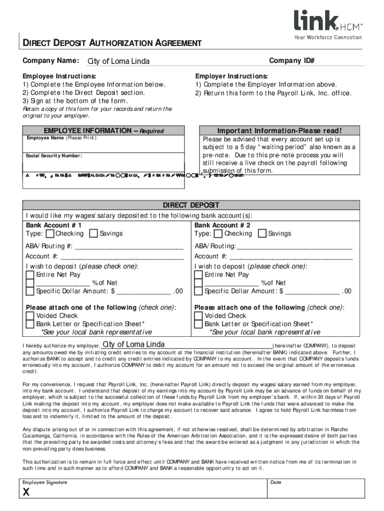 Fillable Online Direct Deposit (ACH) for LLU Employee Reimbursements ...