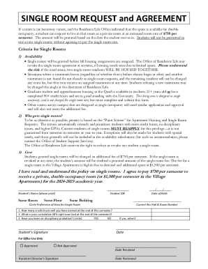 Fillable Online SINGLE ROOM REQUEST and AGREEMENT Fax Email Print ...