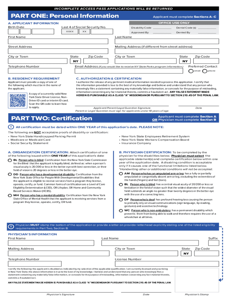 Fillable Online parks ny Nys park pass for disabled: Fill out & sign ...