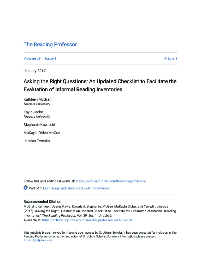 Fillable Online How to Select an Informal Reading Inventory, Reading ...