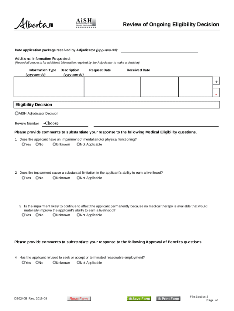 Fillable Online Review of Ongoing Eligibility Decision. Used to outline ...