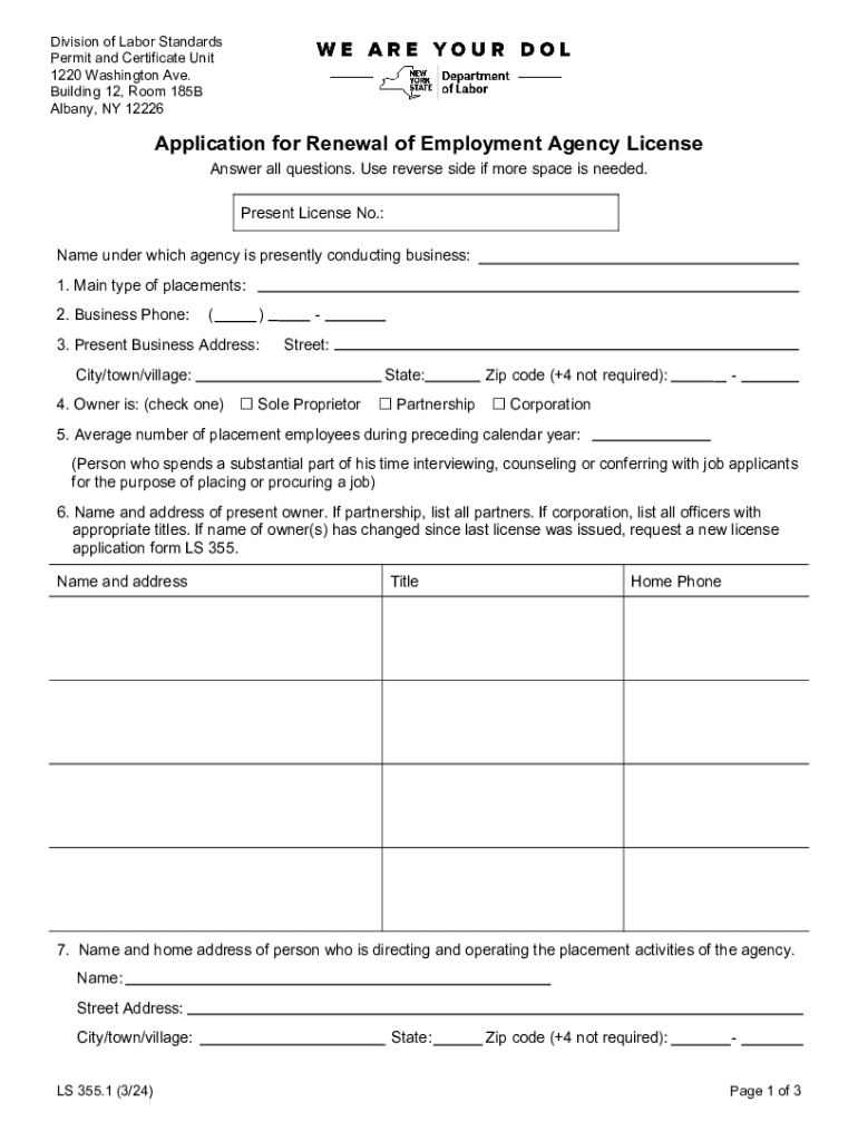 Fillable Online Application for Renewal of Employment Agency License ...