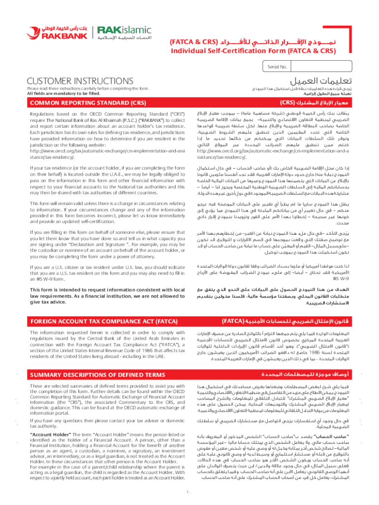 Fillable Online (FATCA & CRS) Individual Self-Certification Form ...
