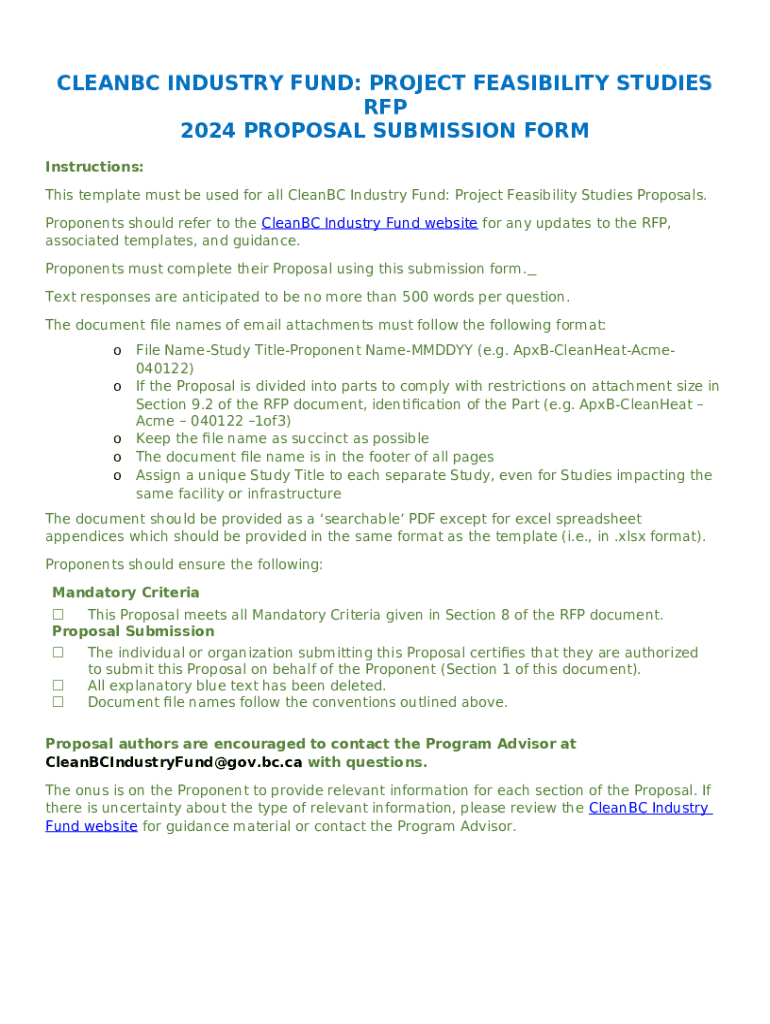 CleanBC Industry Fund Feasibility Studies Appendix B Proposal Doc ...