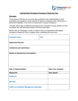 Fillable Online Individualized Workplace Emergency Response Plan Fax Email Print - pdfFiller