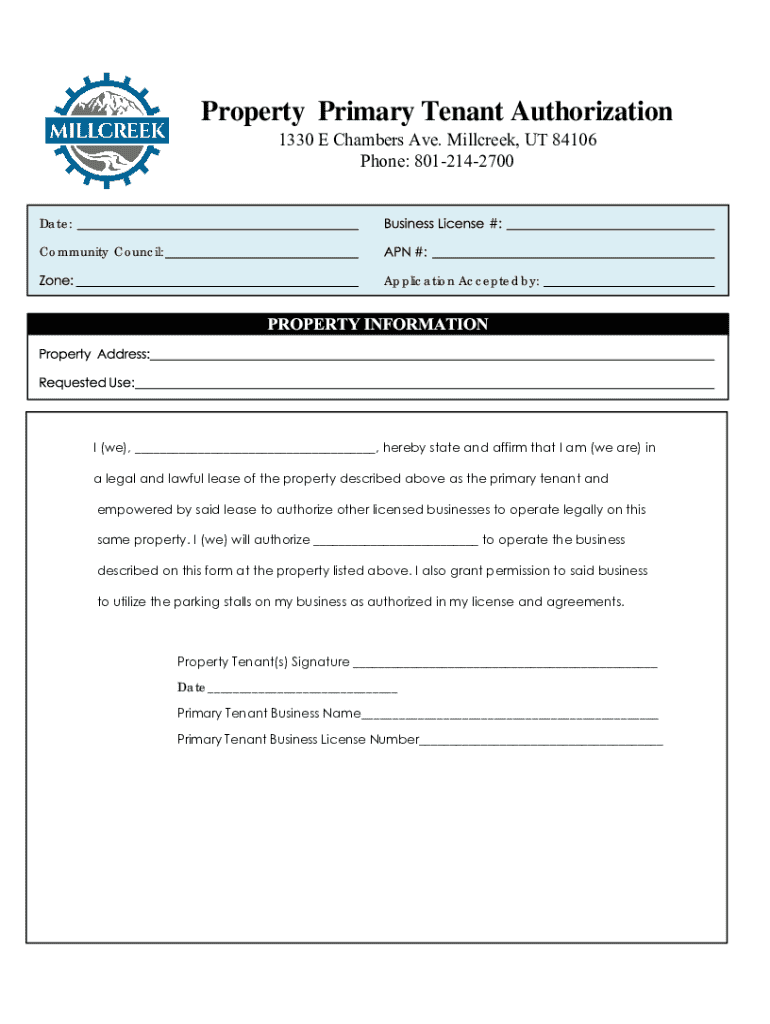 Fillable Online Property Primary Tenant Authorization Fax Email Print ...