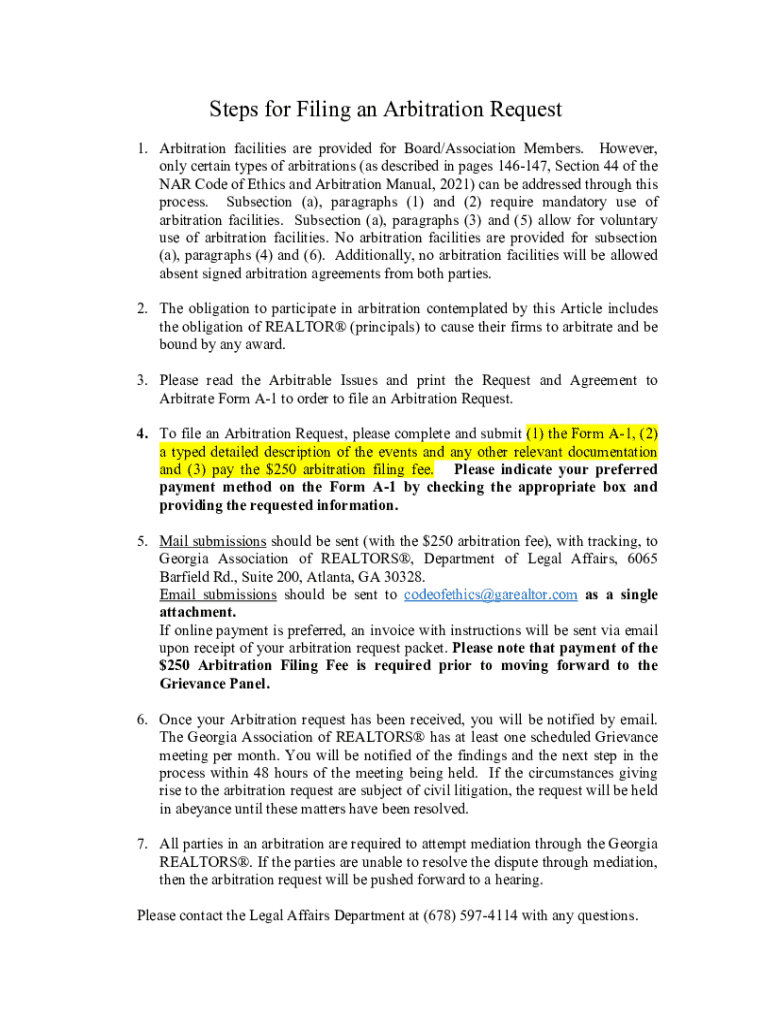 Fillable Online Steps for Filing an Arbitration Request Fax Email Print ...