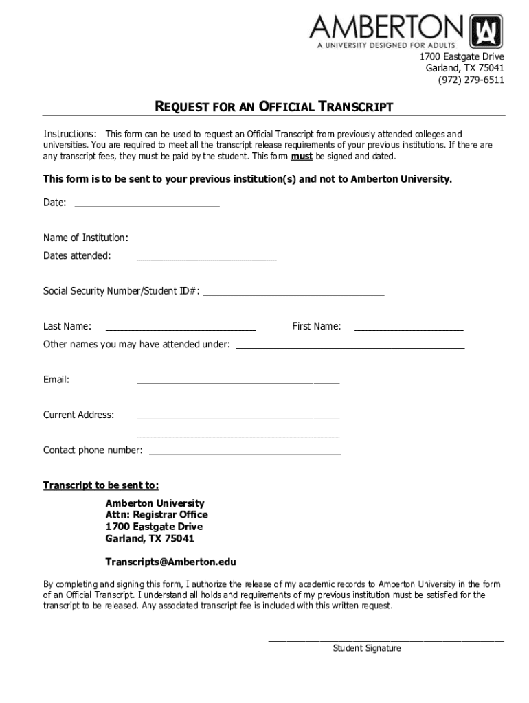 Fillable Online Request a transcript - Garland ISD Fax Email Print - pdfFiller