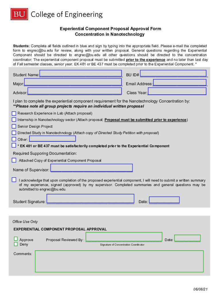 Fillable Online Experiential Component Proposal Approval Form ... Fax ...