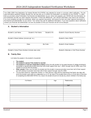 Fillable Online Independent 2024-2025 Verification Worksheet Federal ... Fax Email Print - pdfFiller
