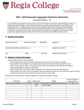 Fillable Online 2024 - 2025 Dependent Aggregate Verification Worksheet Fax Email Print - pdfFiller