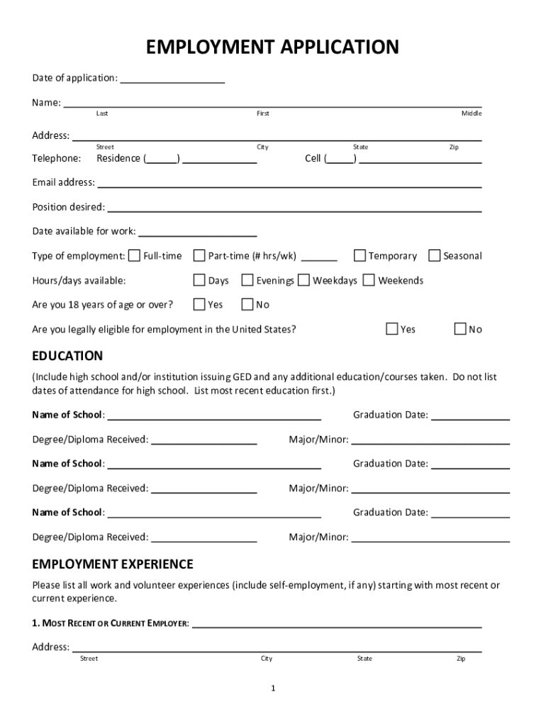 Fillable Online files mschost Sample Employment Application Form ...