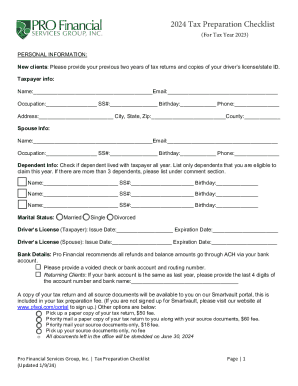 Fillable Online 2024 Tax Preparation Checklist - FMG Video Live Fax ...