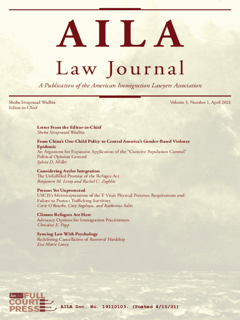 Fillable Online AILA's Law Journal Welcomes New Editor-In-Chief Cyrus ... Fax Email Print ...