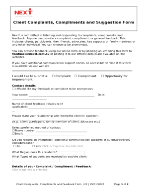 QR0031 Complaints Compliments and Feedback v2.doc Doc Template | pdfFiller