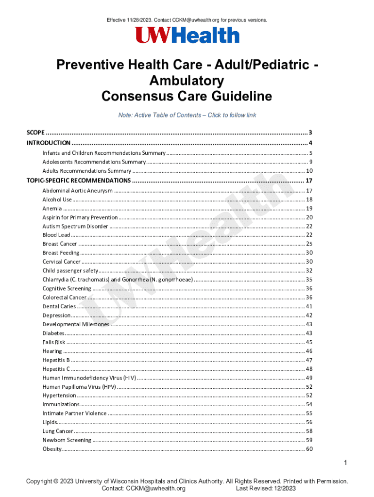 Fillable Online Adult/Pediatric - Ambulatory Consensus Care Guideline ...