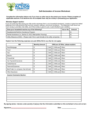 Fillable Online Self-Declaration of Income Form : Applications and ...