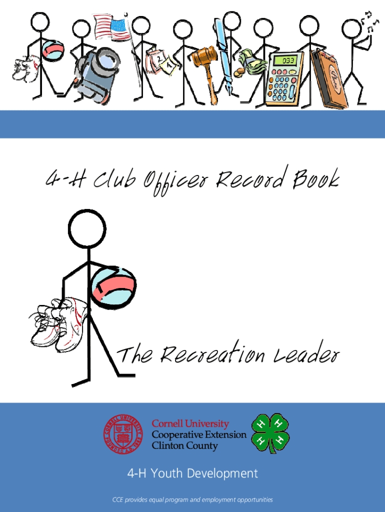 Fillable Online 4-H Club Officer Record Book The Recreation Leader Fax ...