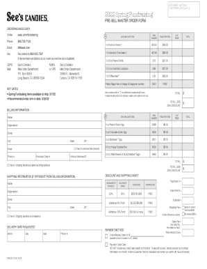 Fillable Online PRE-SELL MASTER ORDER FORM Fax Email Print - pdfFiller