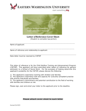 Fillable Online Letter of Reference Cover Sheet Fax Email Print - pdfFiller