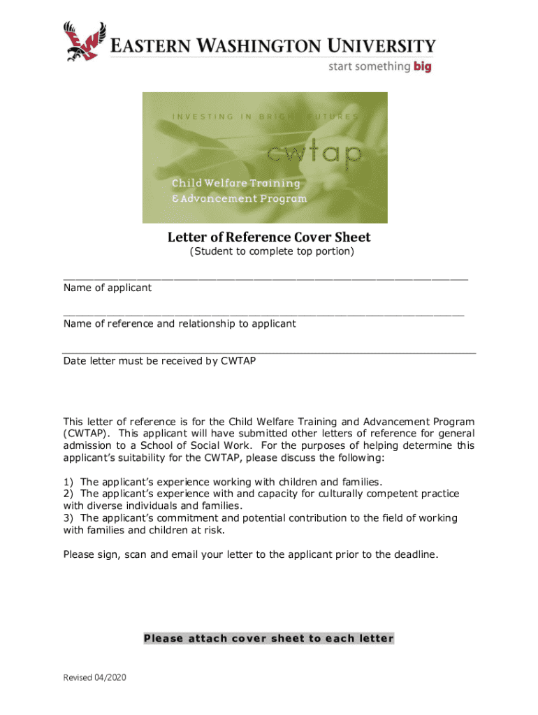 Fillable Online Letter of Reference Cover Sheet Fax Email Print - pdfFiller