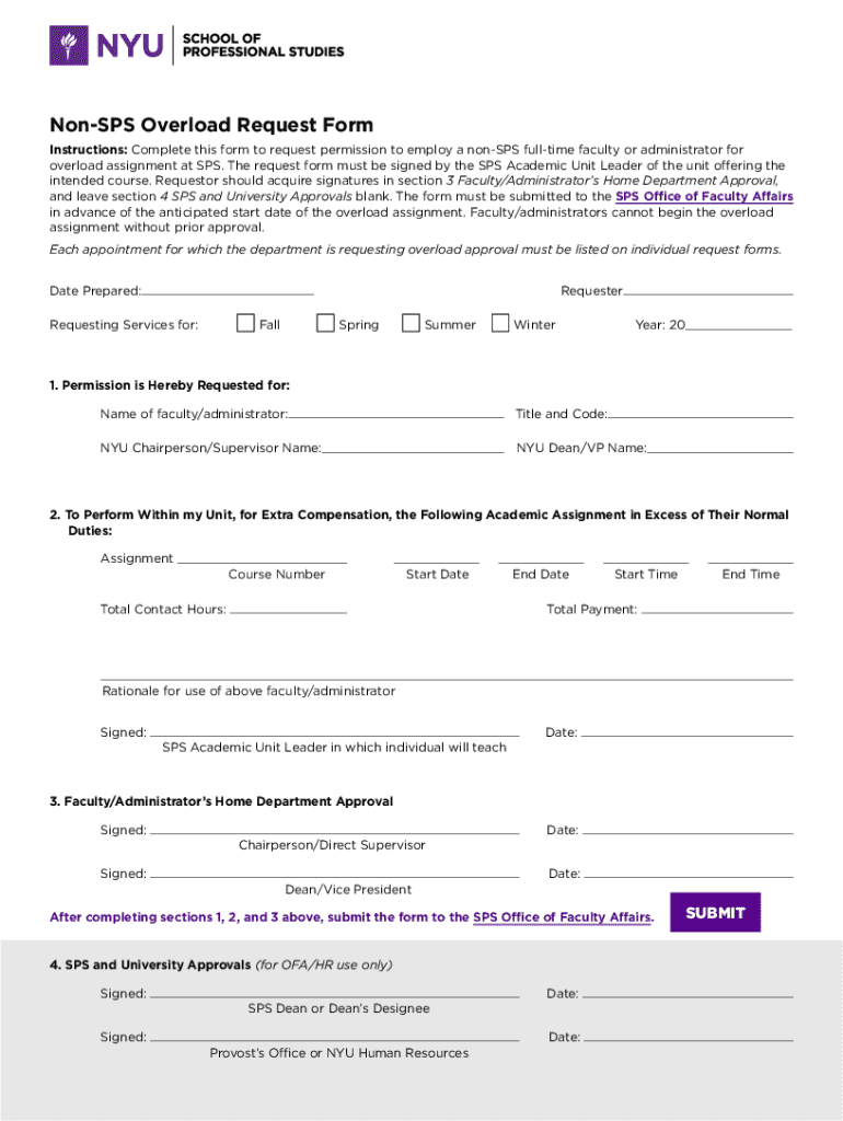 Fillable Online Non-SPS Overload Request form. SPS Overload Request form Fax Email Print - pdfFiller