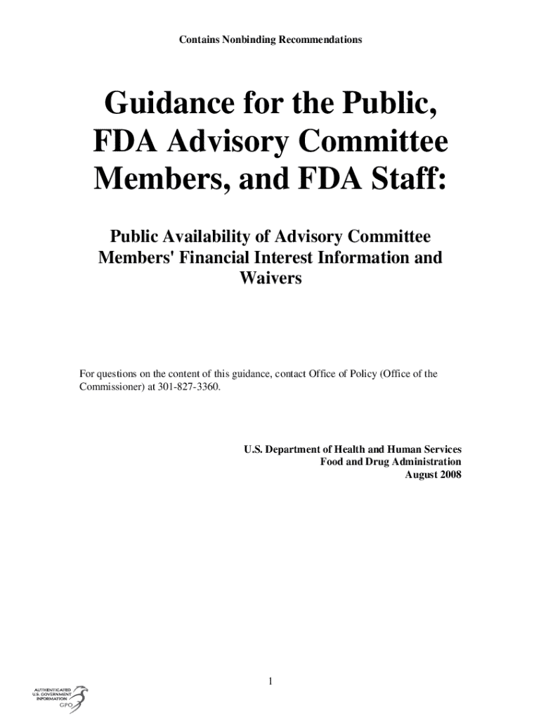 Fillable Online Guidance for the Public, FDA Advisory Committee Members ...