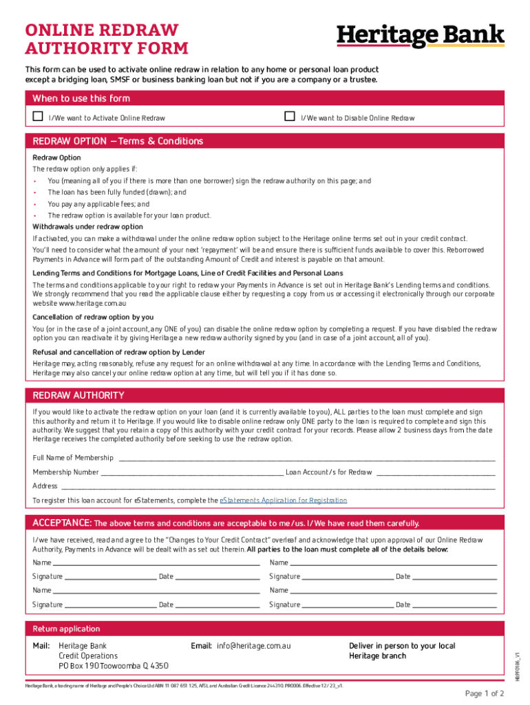 Fillable Online ONLINE REDRAW AUTHORITY FORM Fax Email Print - pdfFiller