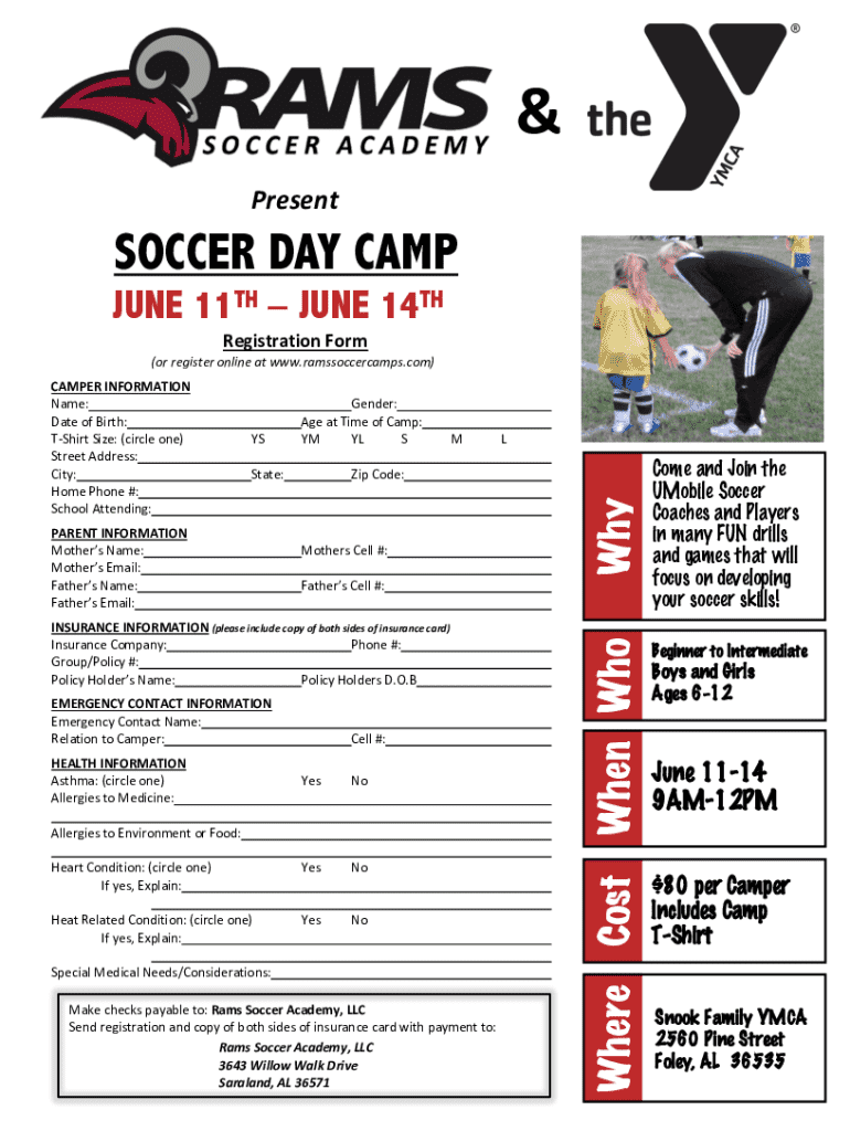 Fillable Online 2018 Rams Soccer Academy and Foley YMCA Day Camp ...