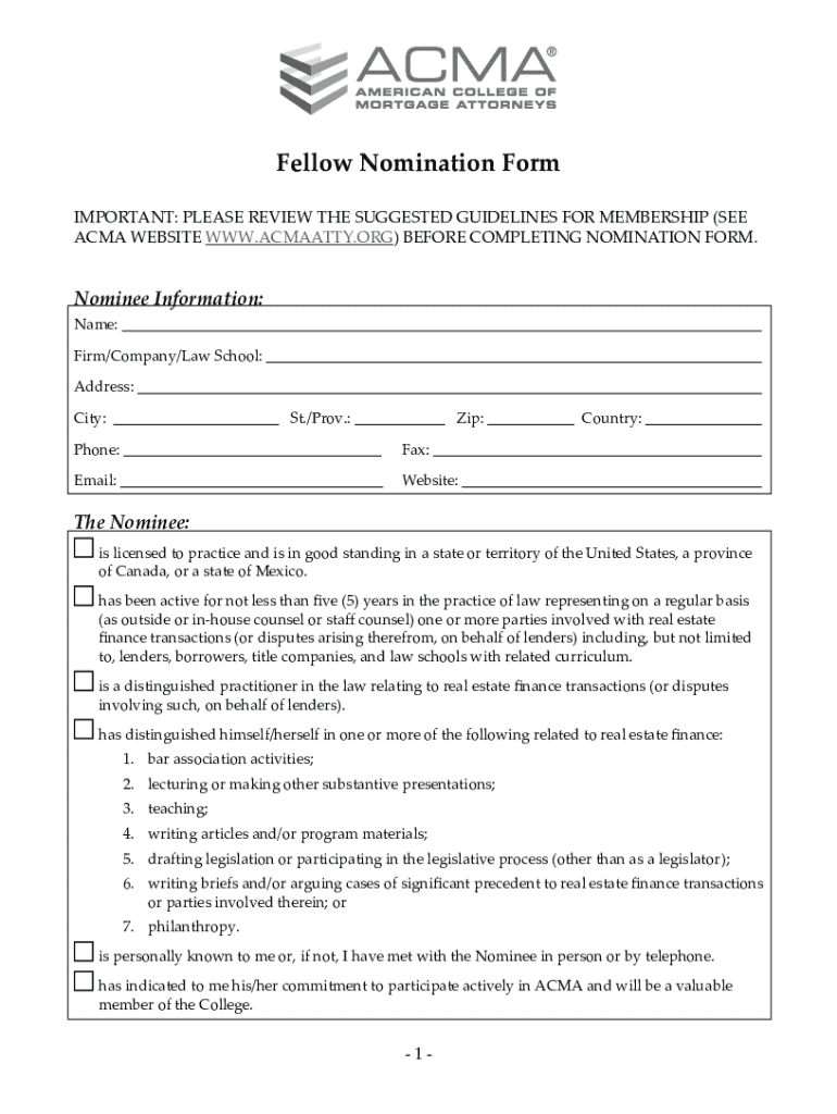 Fillable Online ABF Fellows Membership: Nomination Form Fax Email Print ...