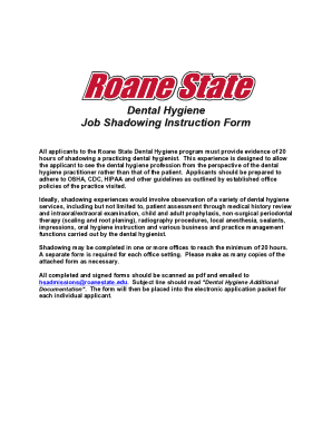 Fillable Online Dental Hygiene Job Shadowing Instruction Form Fax Email ...