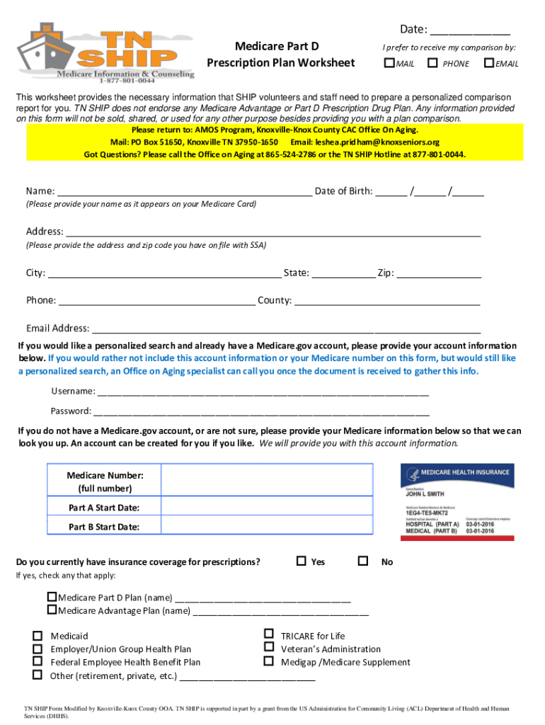 Fillable Online Prescription Plan Worksheet Fax Email Print - pdfFiller