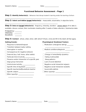 Functional Behavior Assessment - Page 1 Doc Template | pdfFiller