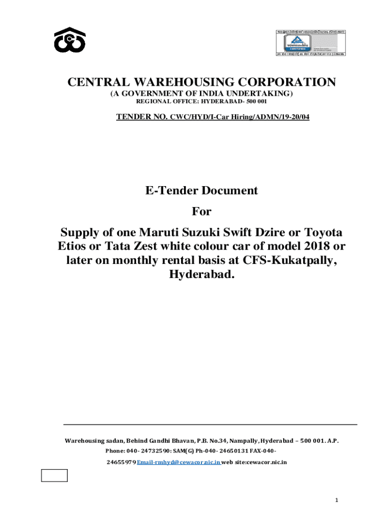 Fillable Online CWC/HYD/I-Car Hiring/ADMN/19-20/04 Fax Email Print ...