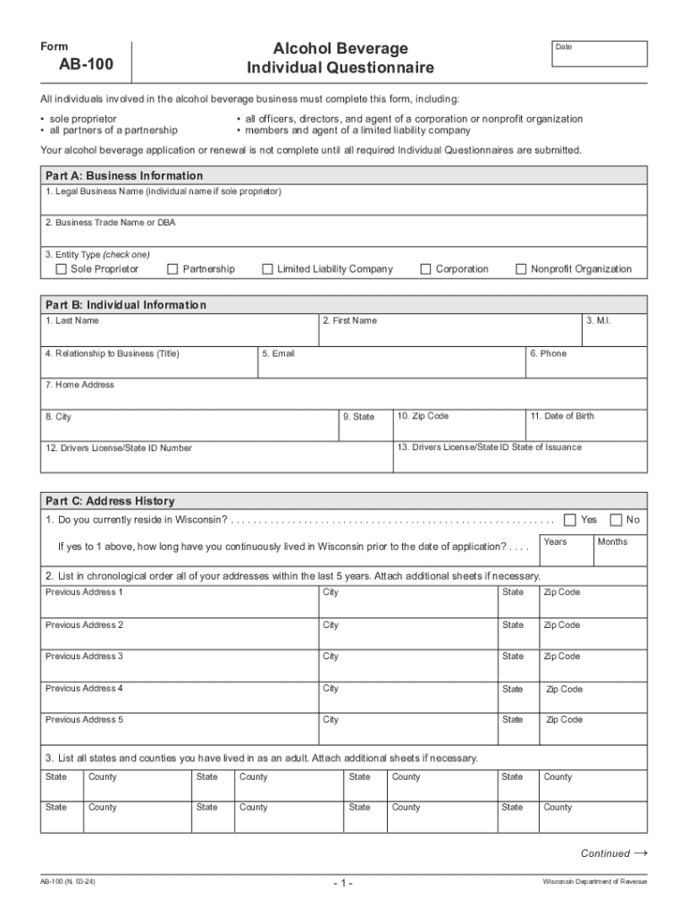 Fillable Online 2024 Form AB-100 Alcohol Beverage Individual ...