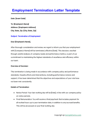 Fillable Online Employment Termination Letter Template Fax Email Print ...