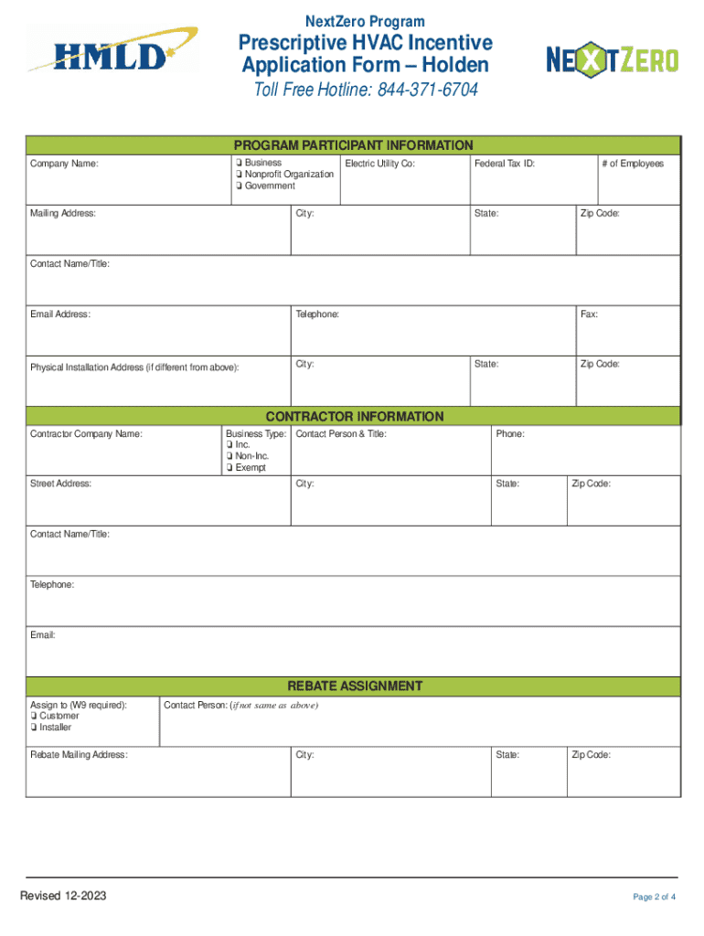 Fillable Online Prescriptive HVAC Incentive Application FormHolden Fax ...