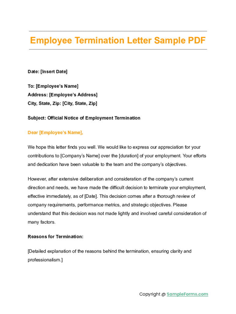 Fillable Online Employee Termination Letter Sample PDF Fax Email Print ...